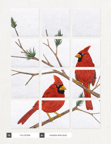 Cardinal Tile Scene| EARLYMAYEMBROIDERY